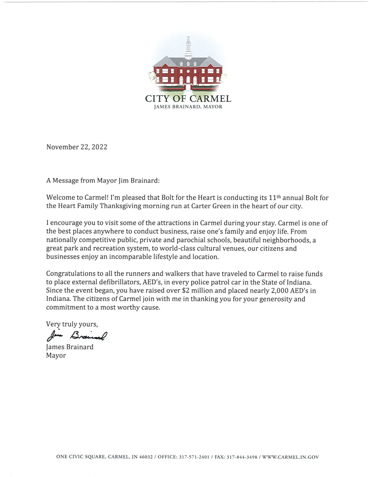 A message from Mayor Jim Brainard – Bolt for the Heart